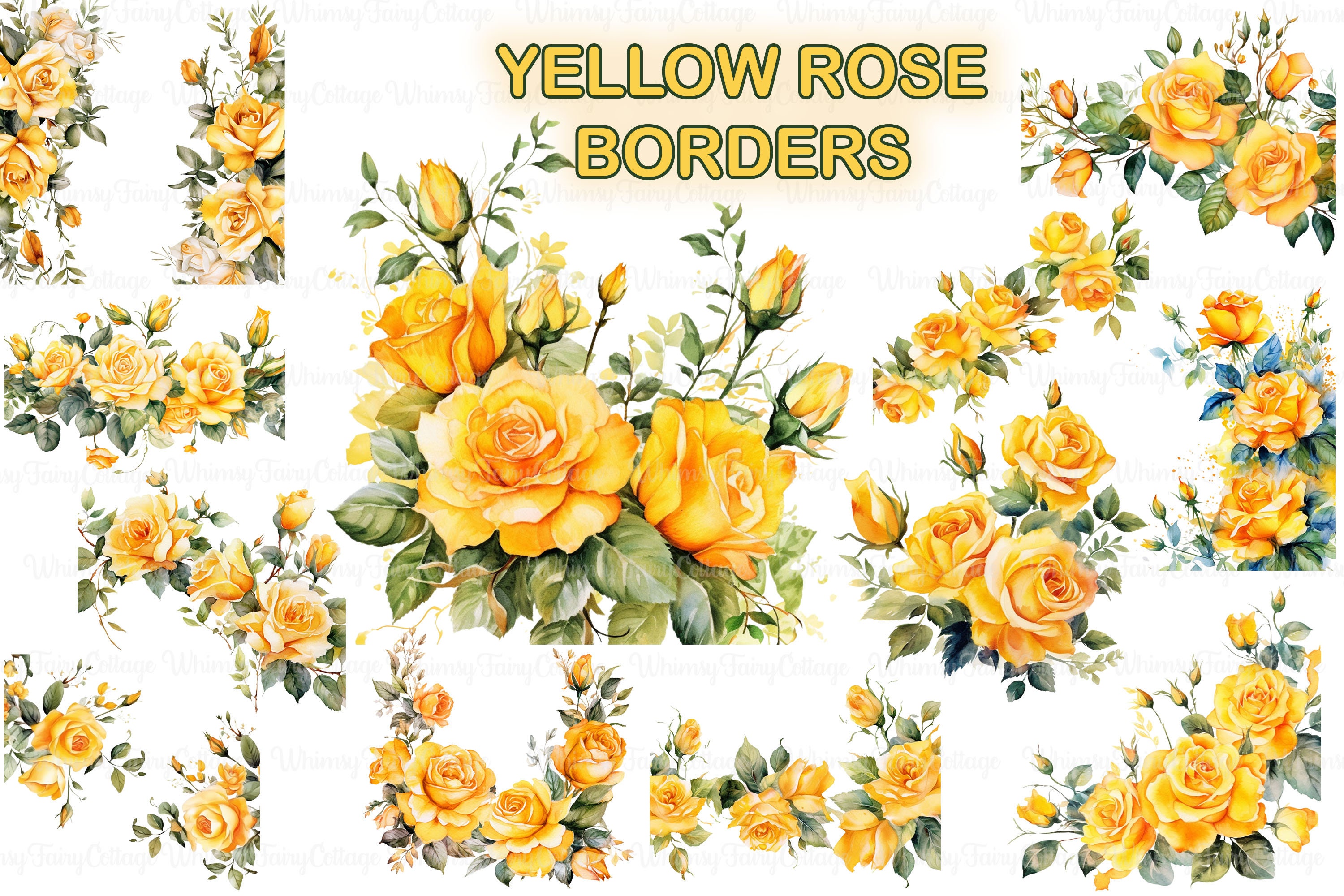 Watercolor Yellow Roses Border Clipart: Floral PNG (digital Download) - Etsy