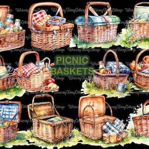 Picnic Basket Clipart PNG Transparent, 12 Watercolor Picnic Baskets ...