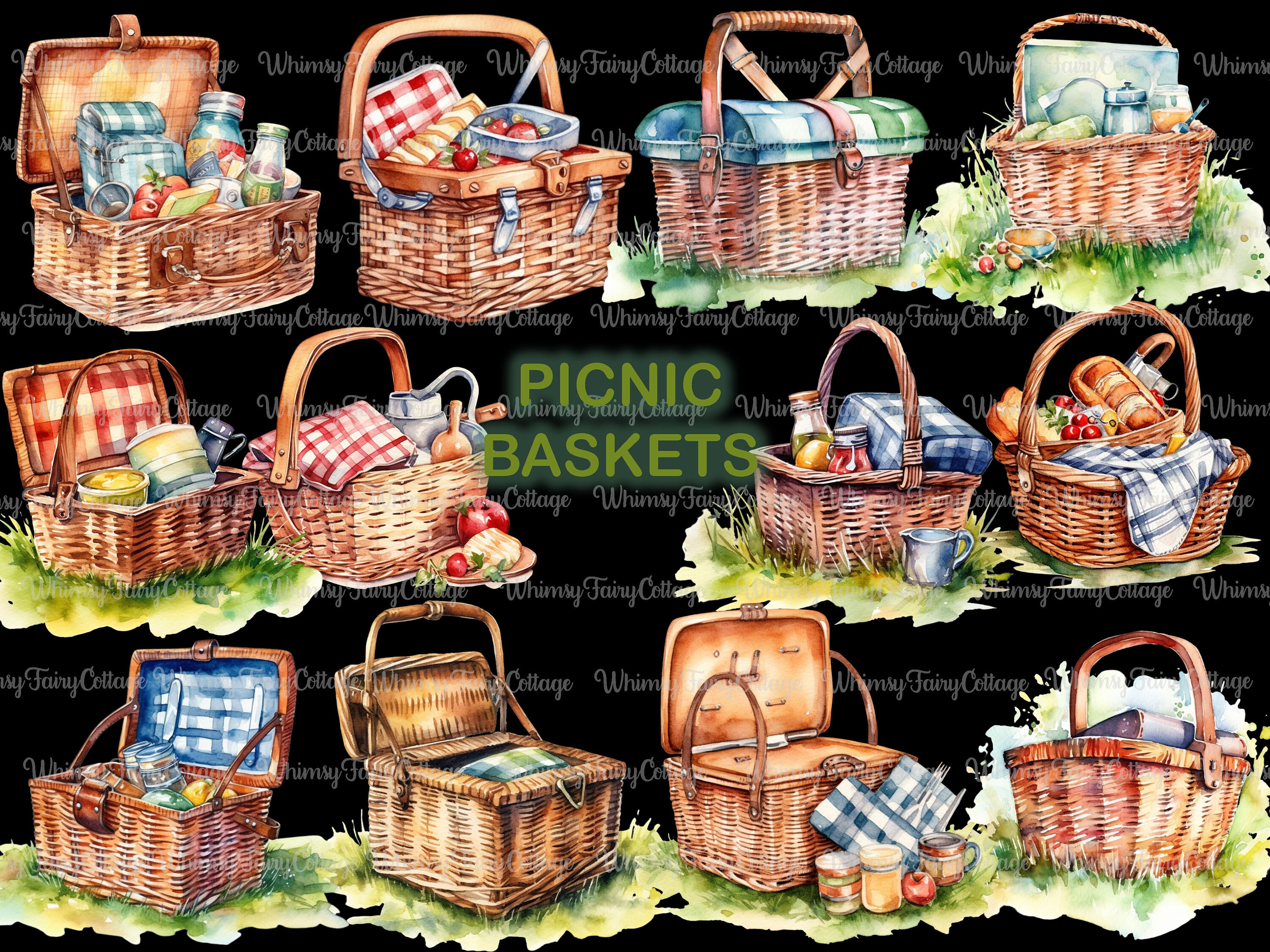 Picnic Basket Clipart PNG Transparent, Food Basket Digital Clip Art ...