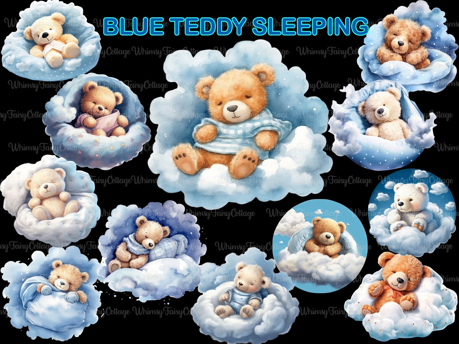 Blue Baby Teddy Bear Sleeping Clipart PNG Transparent, Boy Nursery ...