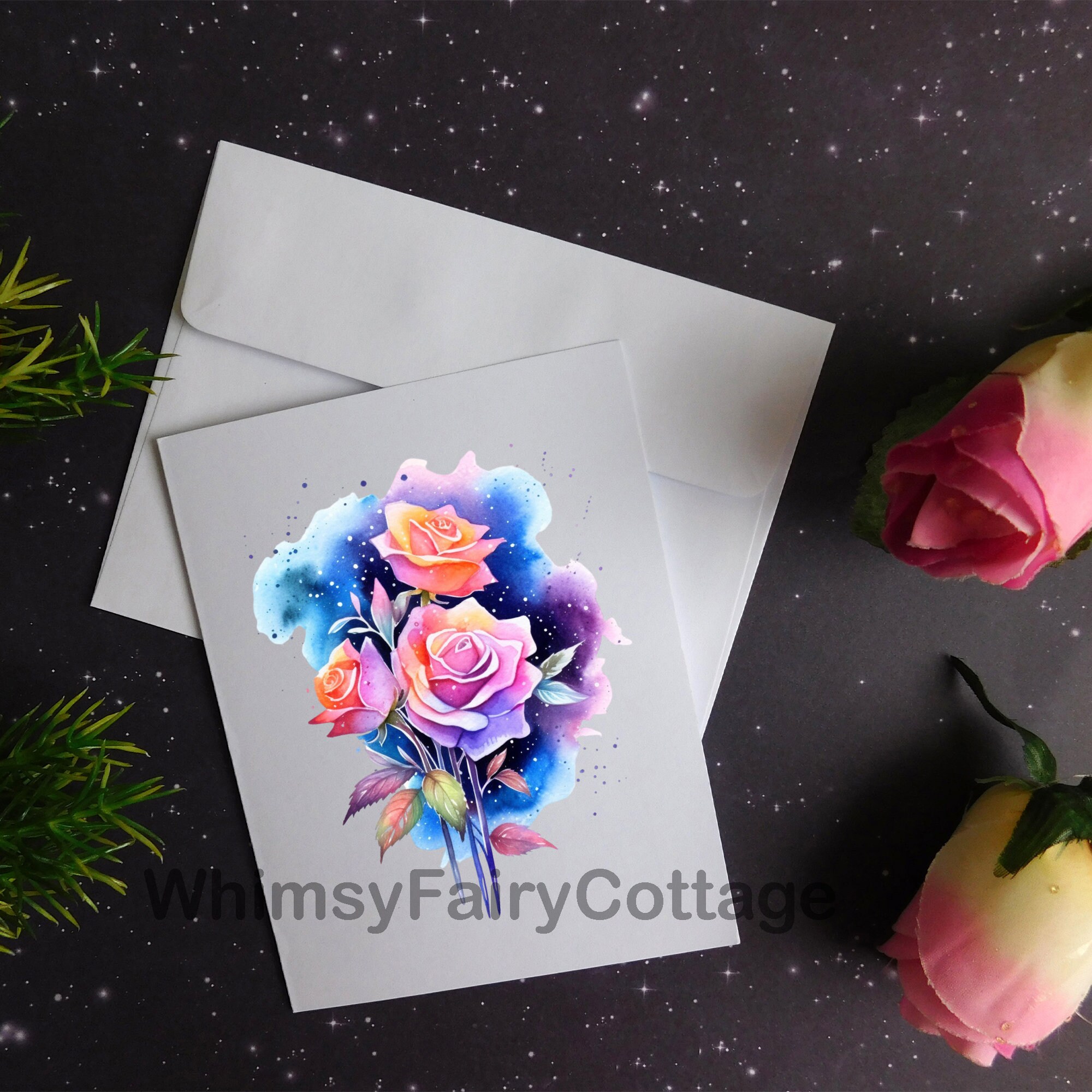 Galaxic Roses Bouquet Clipart, Cosmic Rainbow Roses PNG Cardmaking ...