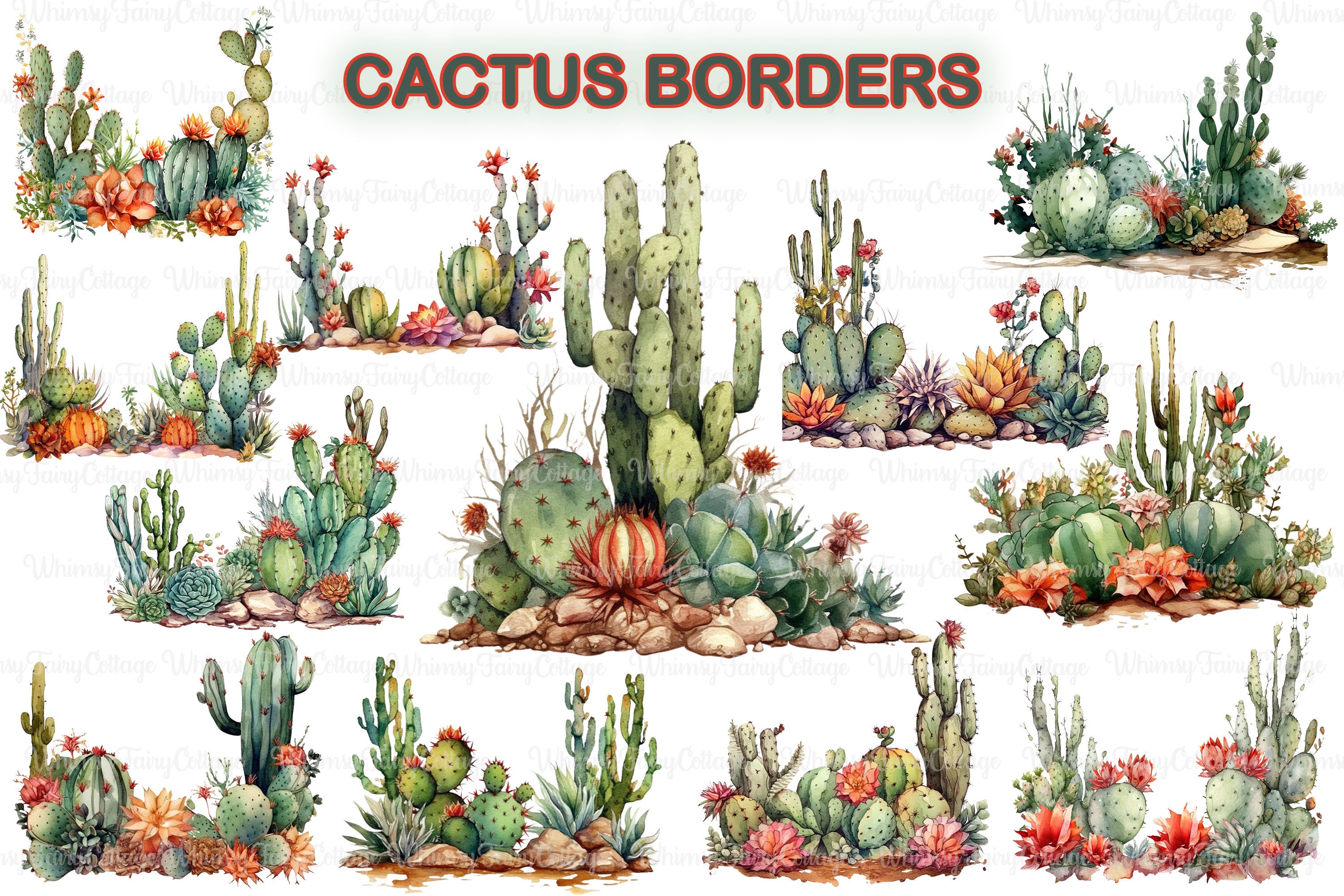 Cactus Border PNG Clipart, Cacti and Succulent Plants Digital Clipart ...