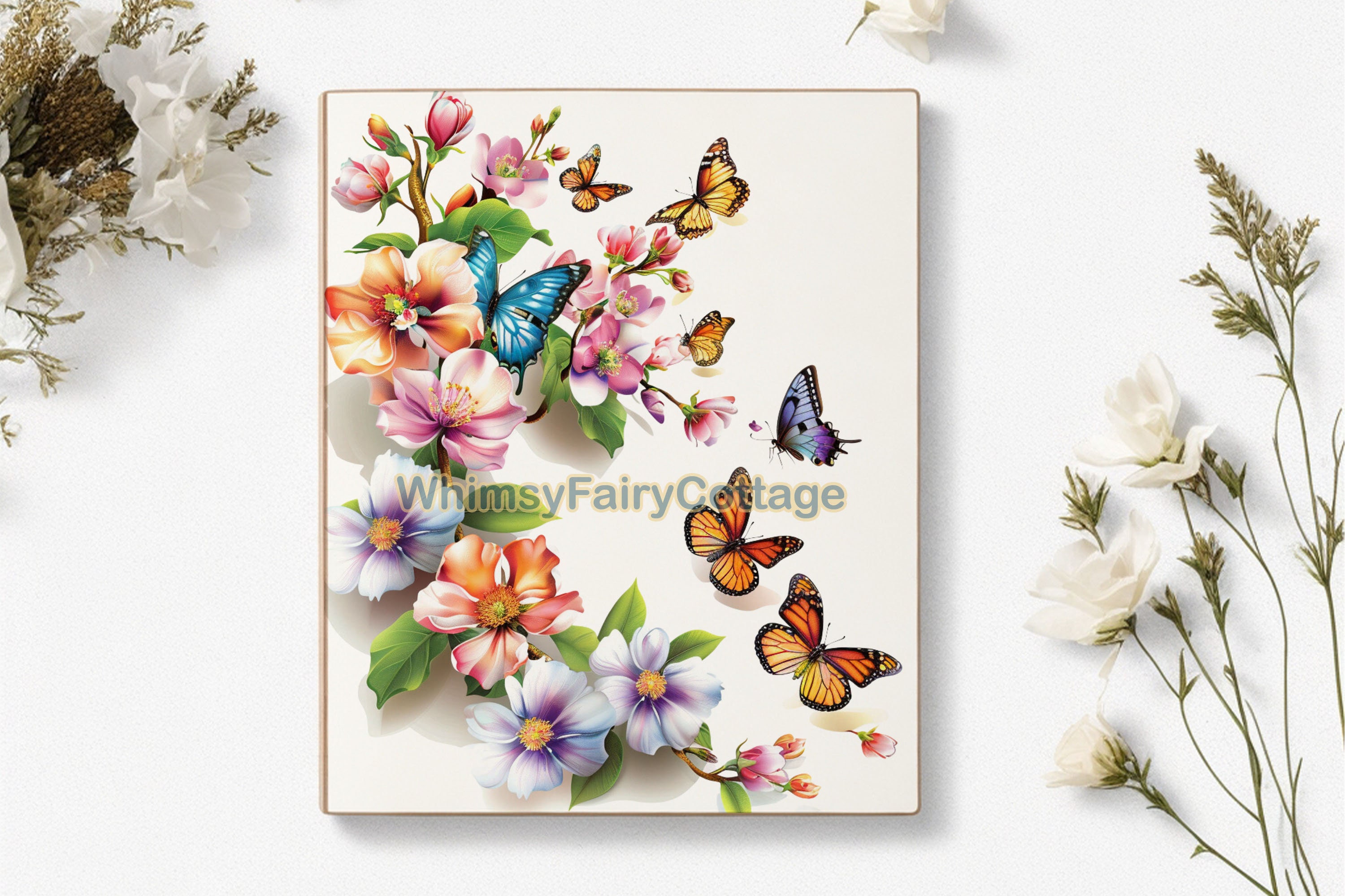 20 Spring Butterflies and Flowers Border Clipart PNG Transparent ...