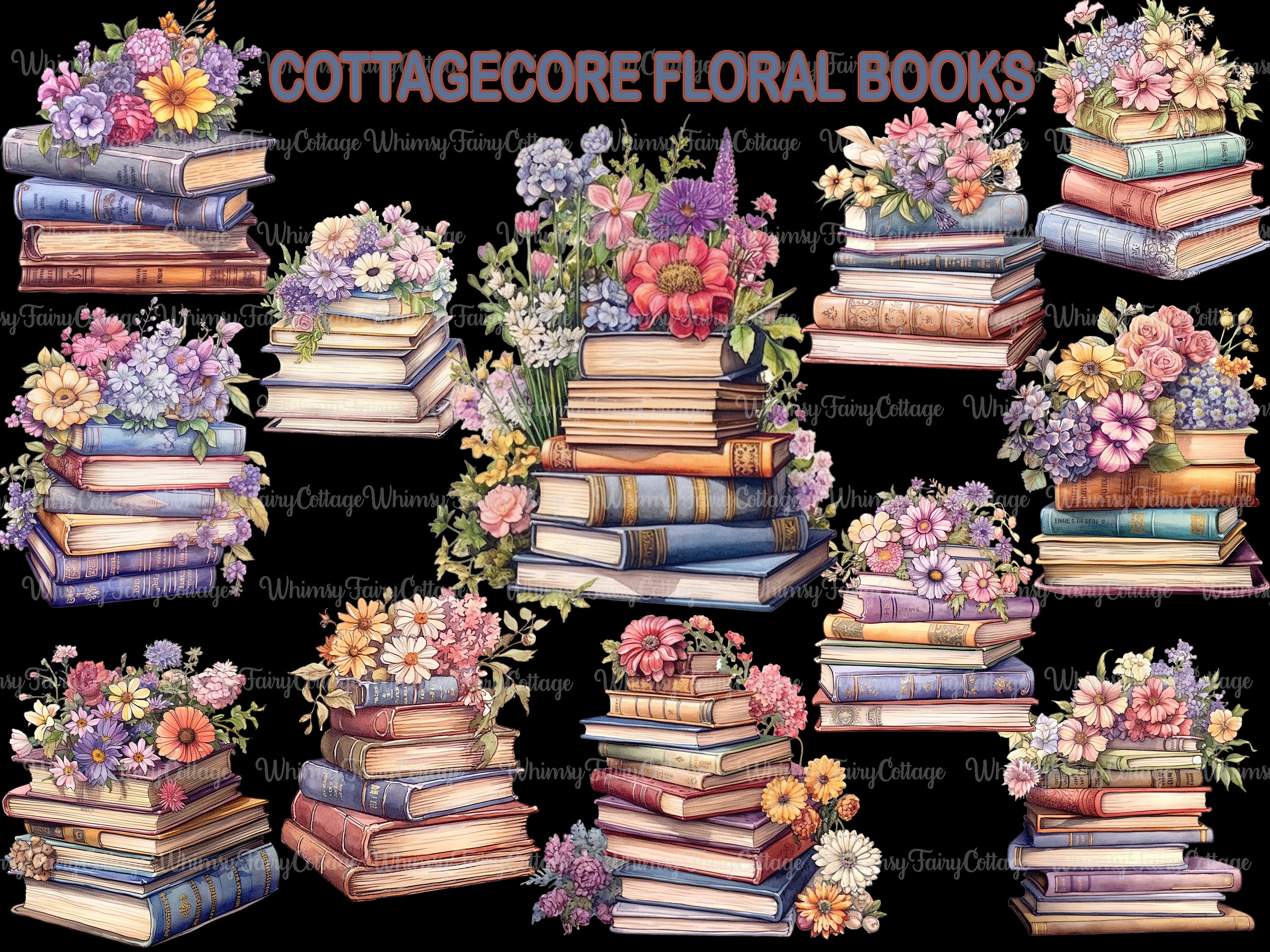 Cottagecore Book PNG Clipart, Floral Stacked Books Digital Clip Art ...