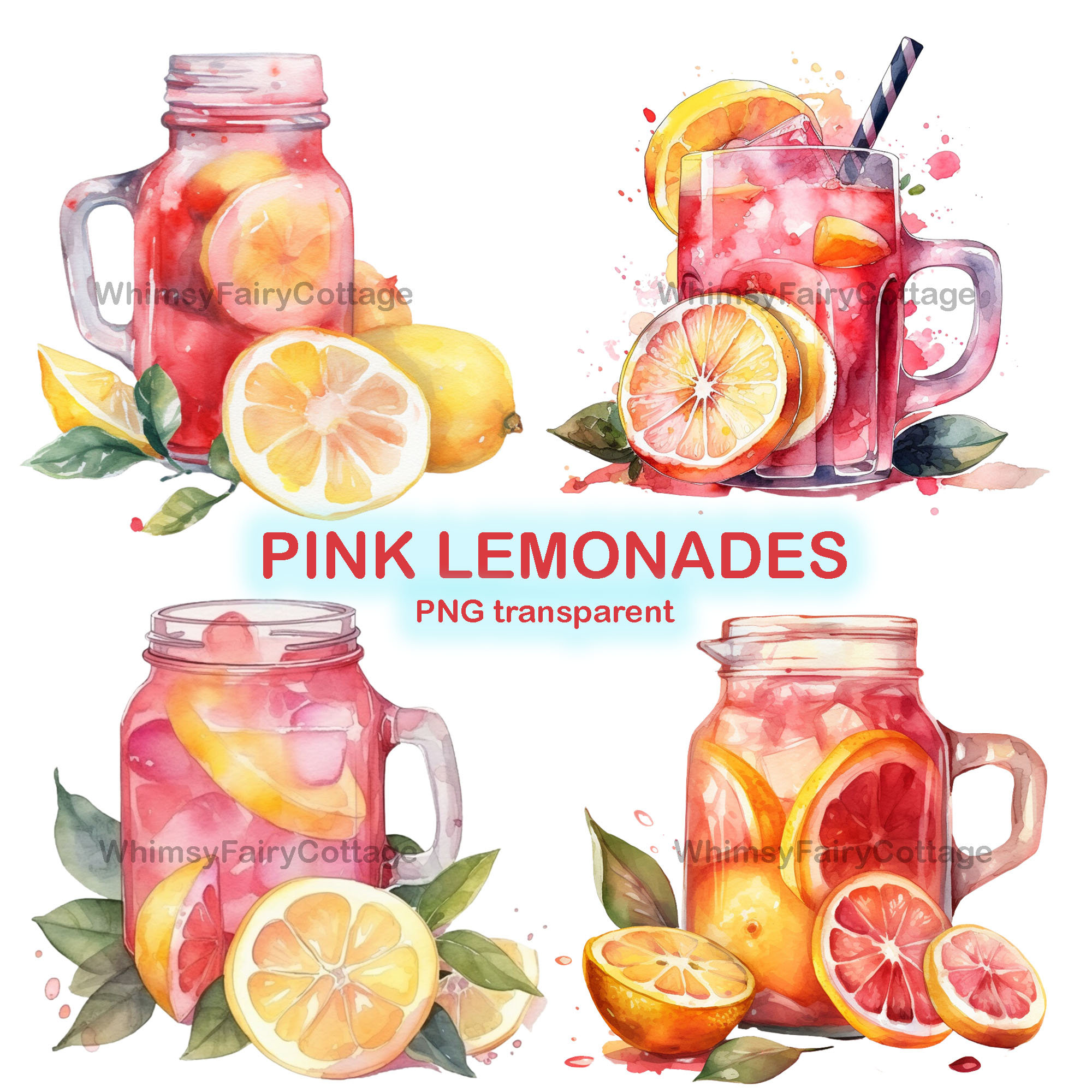 Pink Lemonades Clipart PNG Transparent, Summer Drink Lemonade Digital ...