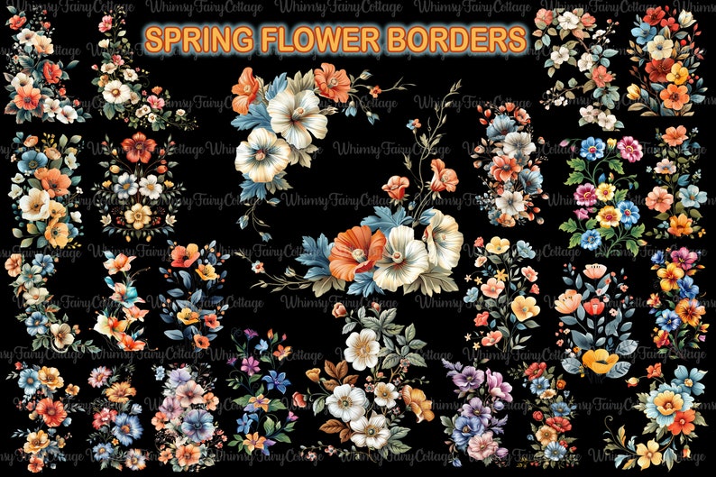 24 Spring Flower Border Clipart PNG Transparent, Spring Blooms Vertical ...