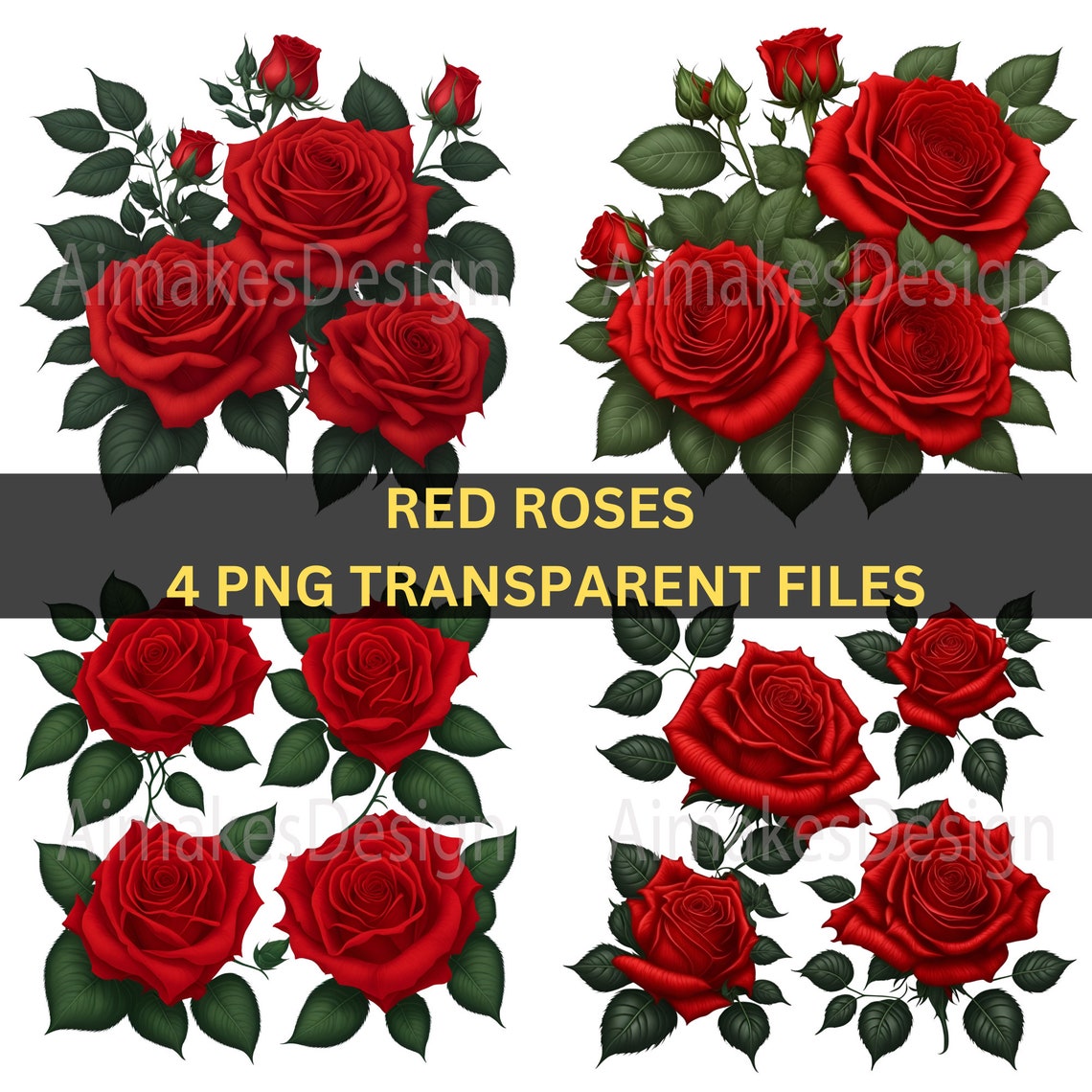 Red Roses PNG Files Clip Art Printable Rose Art Red Flowers - Etsy