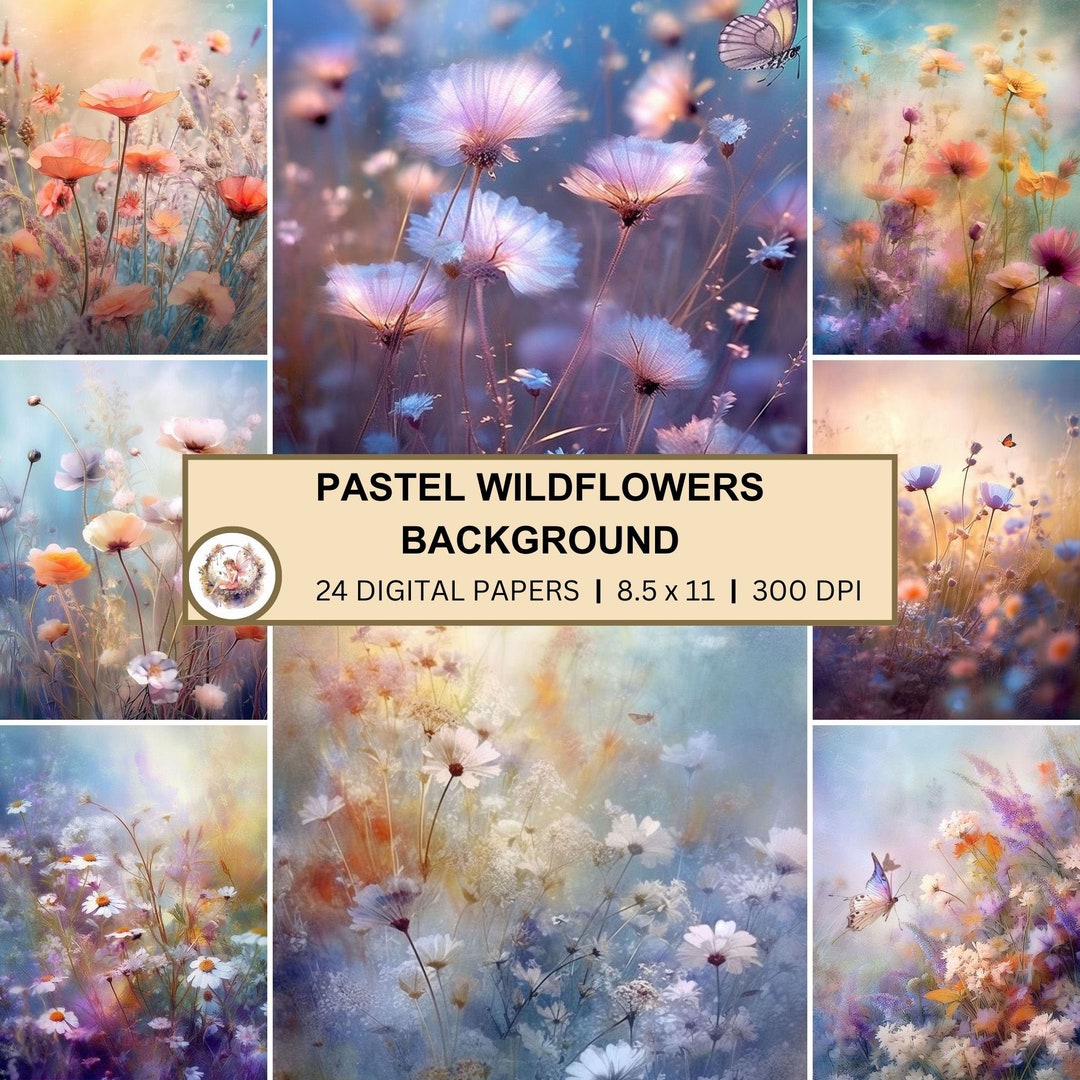 Pastel Wildflowers Background Digital Paper, Spring Meadow Flowers ...