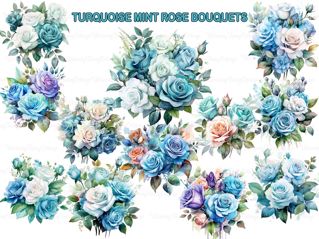 Turquoise and Mint Rose Clipart PNG Transparent, Rose Bouquets Digital ...