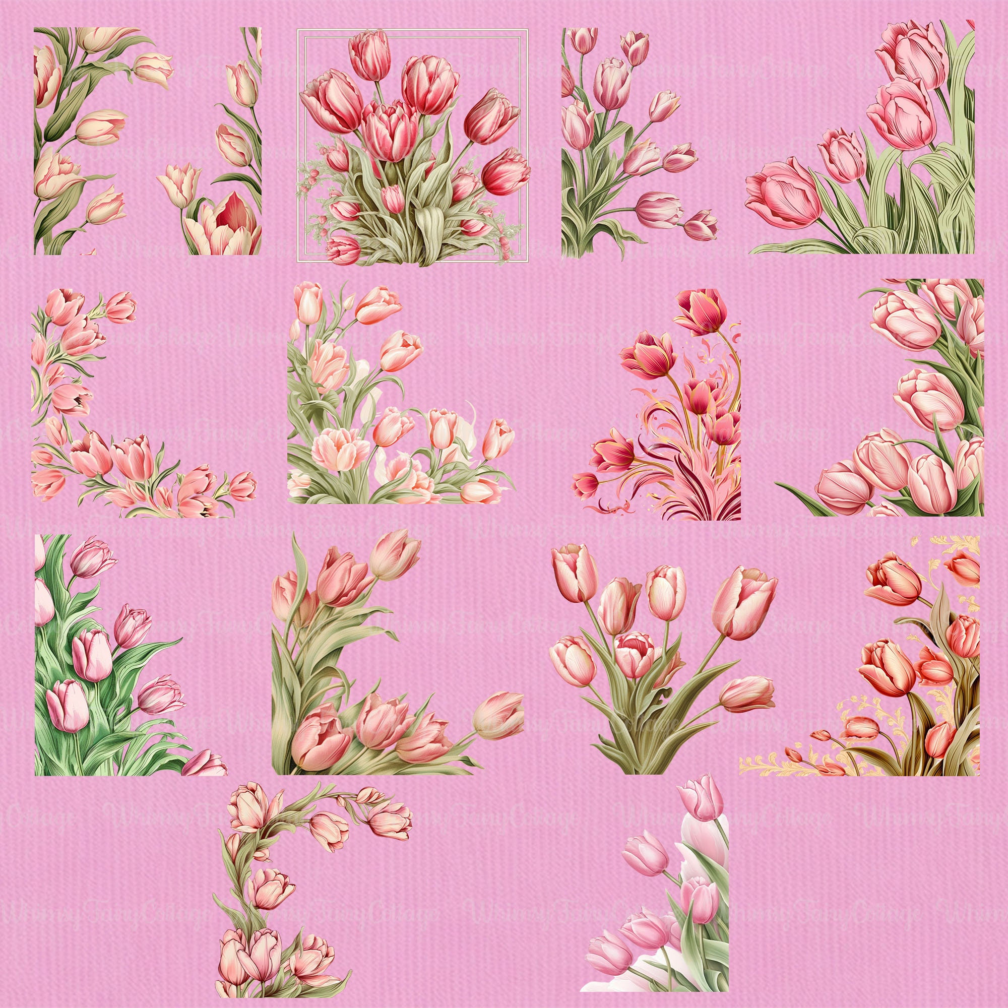 Pink Tulips Border Clipart PNG, Pastel Spring Flower Border Frames ...
