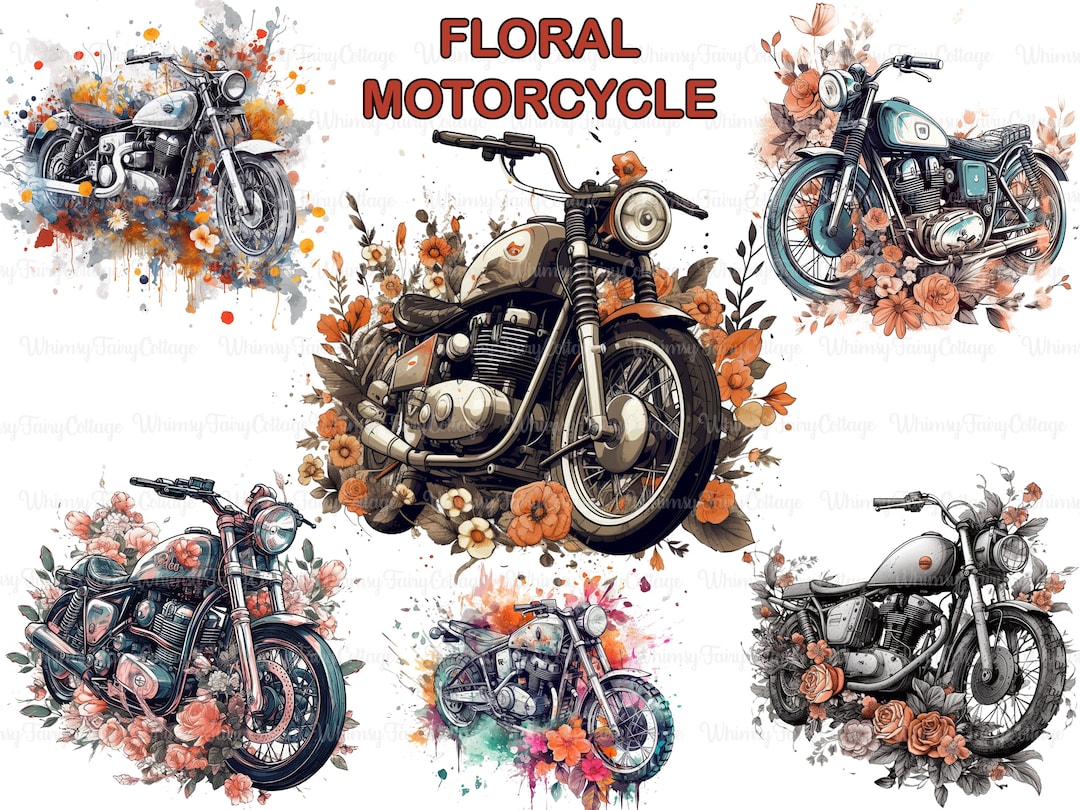 Watercolor Floral Motorcycle Digital Clipart PNG Transparent ...