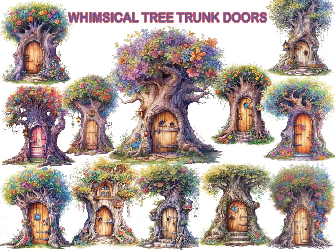 12 Whimsical Tree Trunk Door Clipart, Fantasy Doors PNG, Sublimation ...