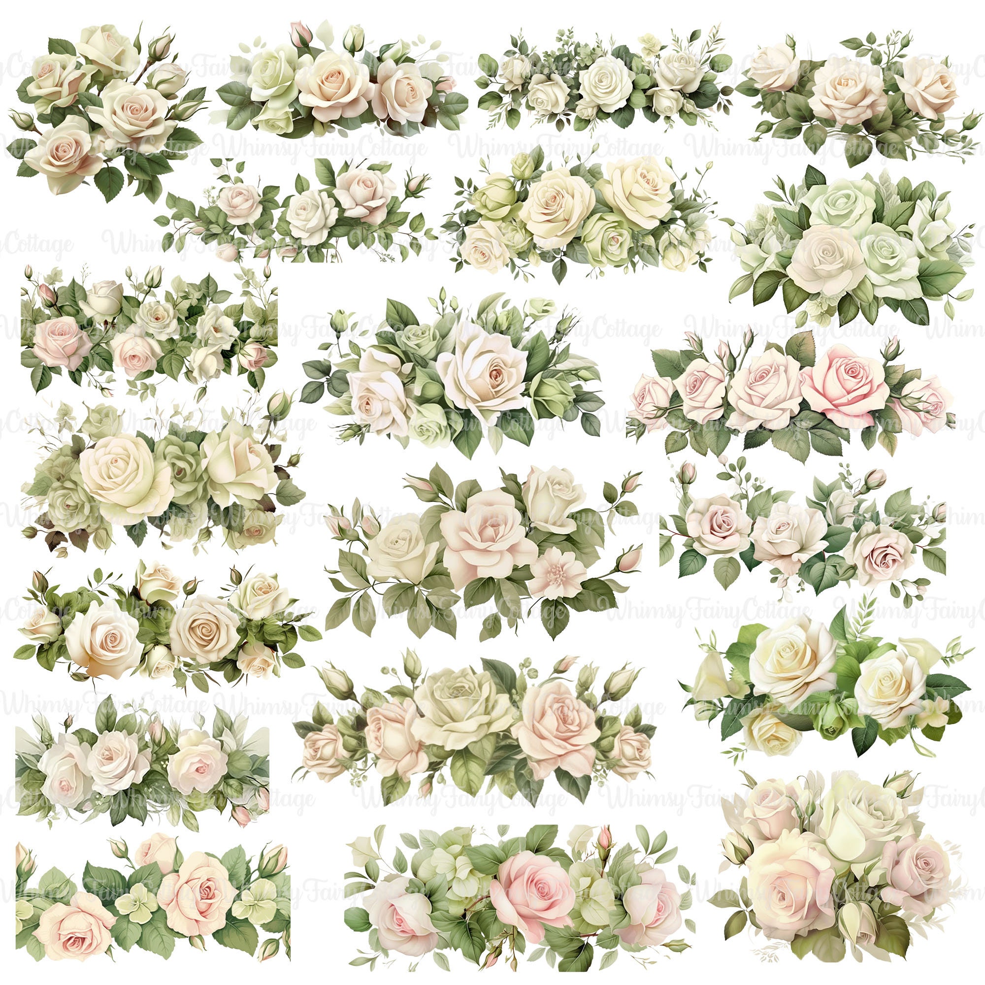 20 PNG Rose Border Clipart, Light Green and Cream Colors Rose Banner ...