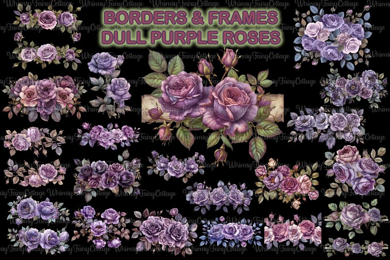Dull Purple Rose Borders and Frames Clipart, Rose Border PNG ...