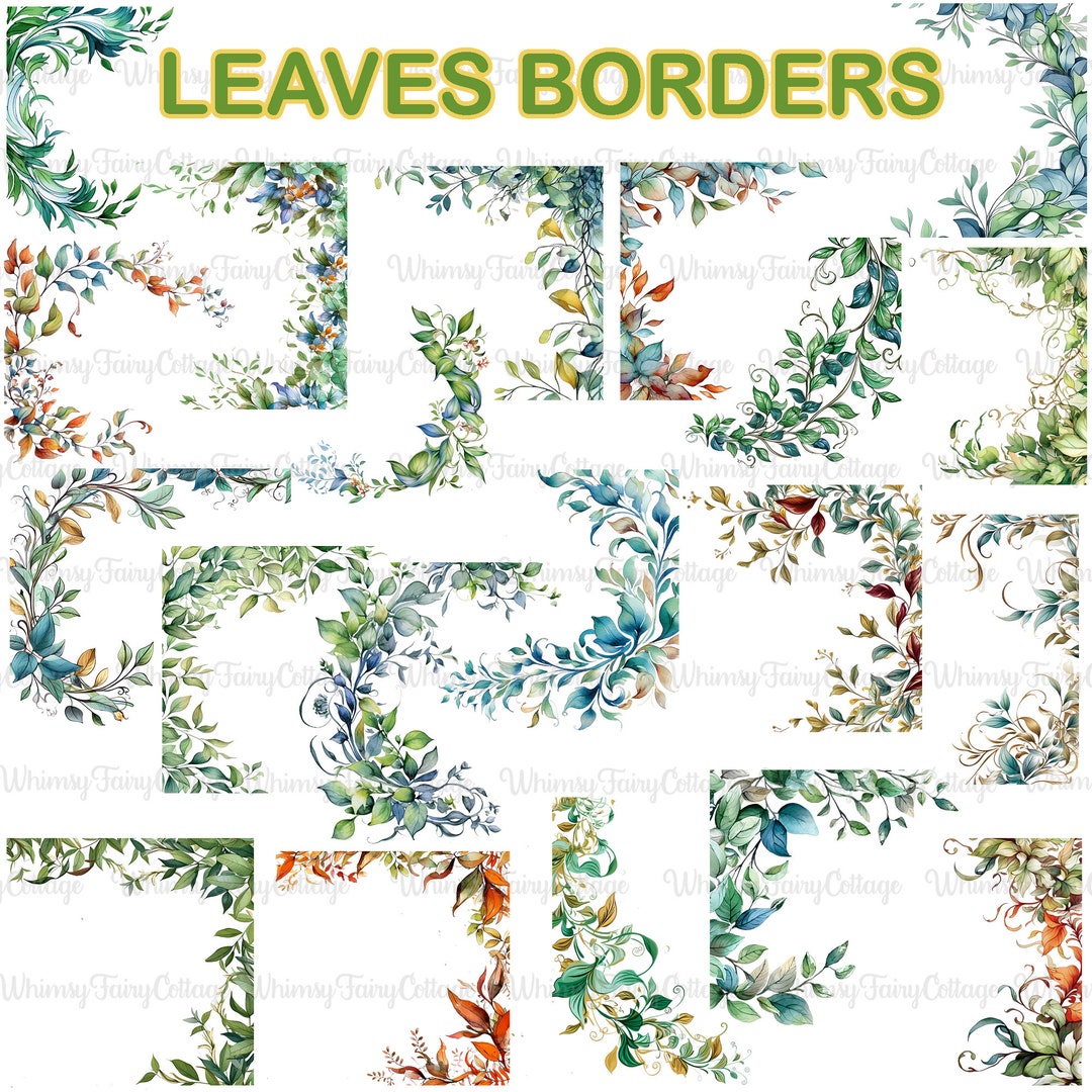 20 Leaves Border Clipart, Cardmaking Borders PNG, Foliage Journaling ...