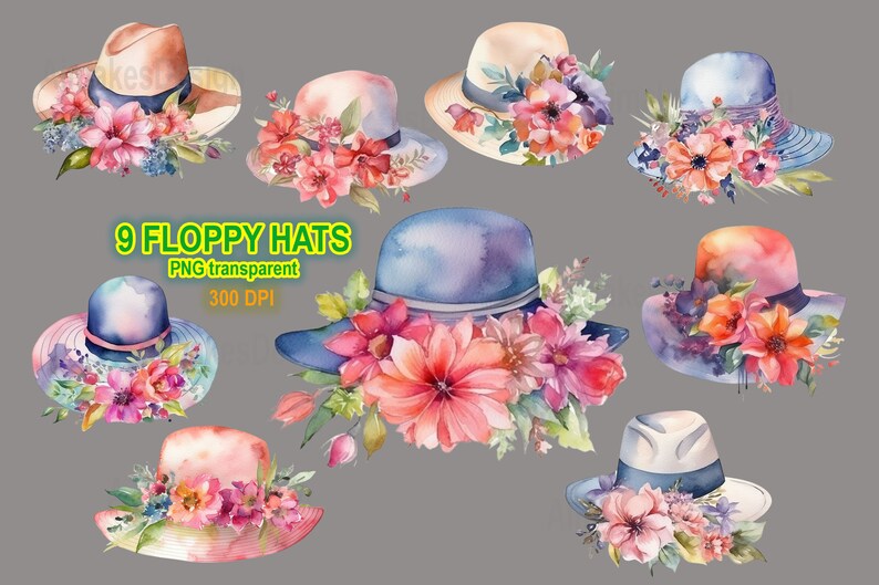Floppy Hat Digital Clipart PNG Transparent, Floral Summer Hat PNG ...