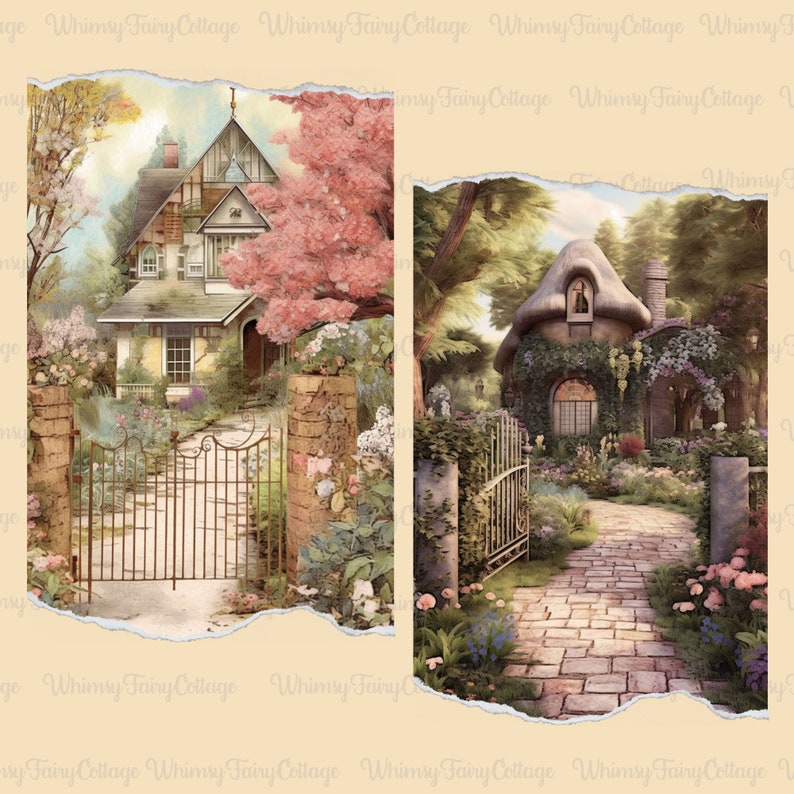 Gated Cottagecore Gardens Digital Paper, Scrapbooking Garden Background ...