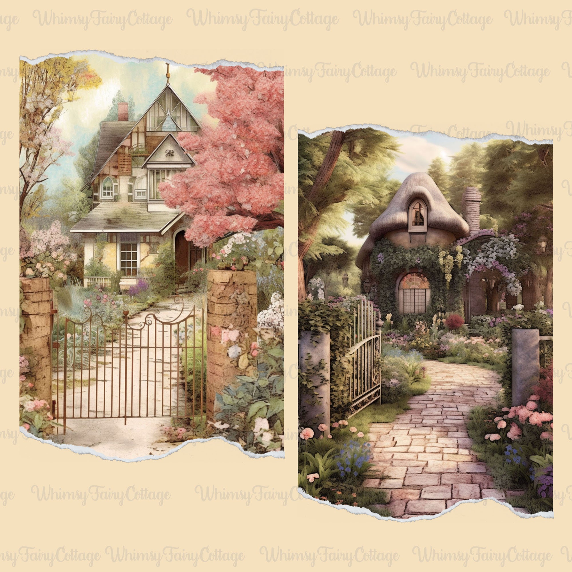 Gated Cottagecore Gardens Digital Paper, Scrapbooking Garden Background ...