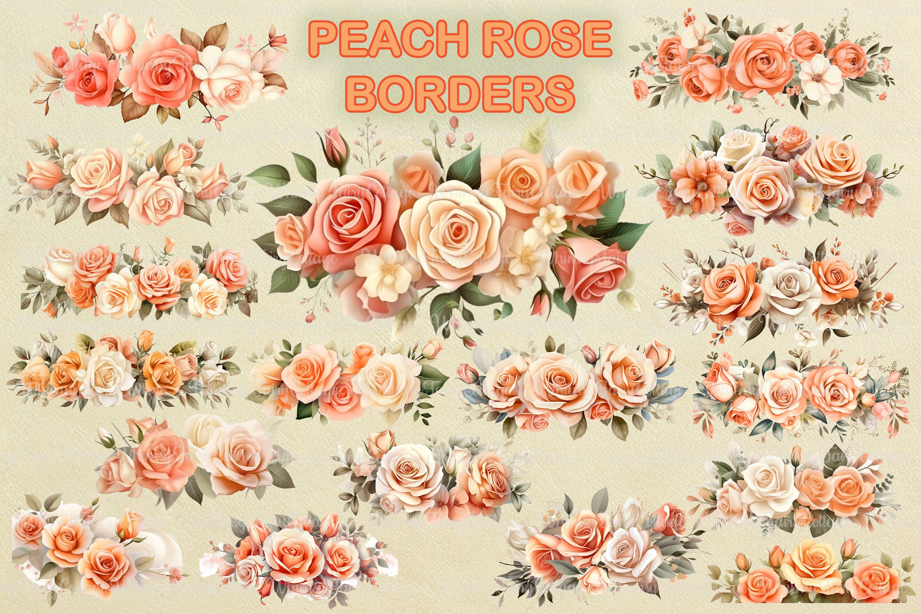 Peach Rose Borders PNG Clipart, Peach Flowers Border Banner Digital ...