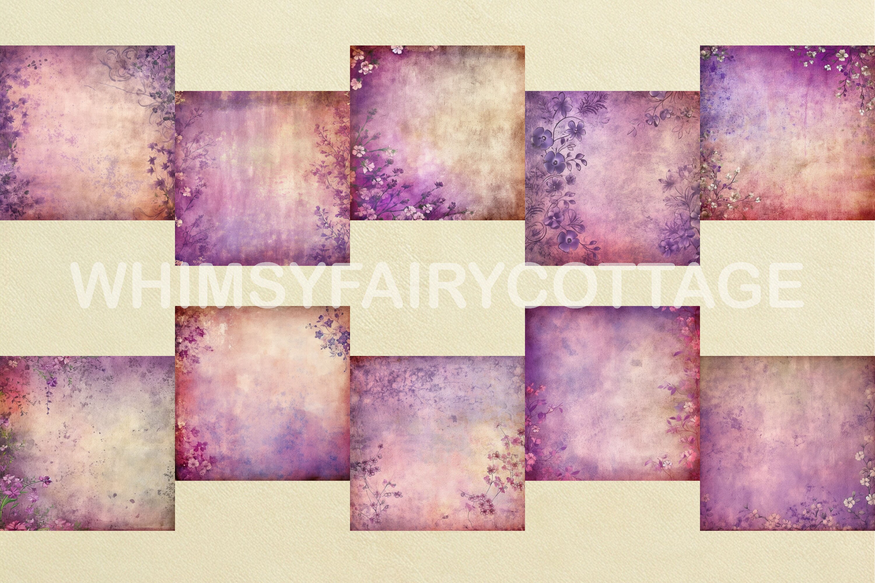 Purple Pink Acid-wash Texture Digital Papers, Grunge Texture Floral ...