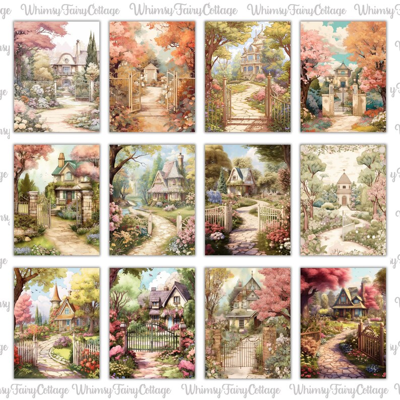 Gated Cottagecore Gardens Digital Paper, Scrapbooking Garden Background ...