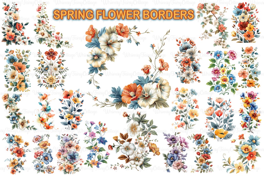 24 Spring Flower Border Clipart PNG Transparent, Spring Blooms Vertical ...