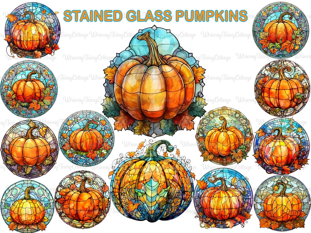 Stained Glass Pumpkin Clipart PNG Transparent, Fall Pumpkins Digital ...