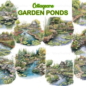 Cottagecore Garden Pond Clipart PNG Transparent, Pond Gardens PNG ...
