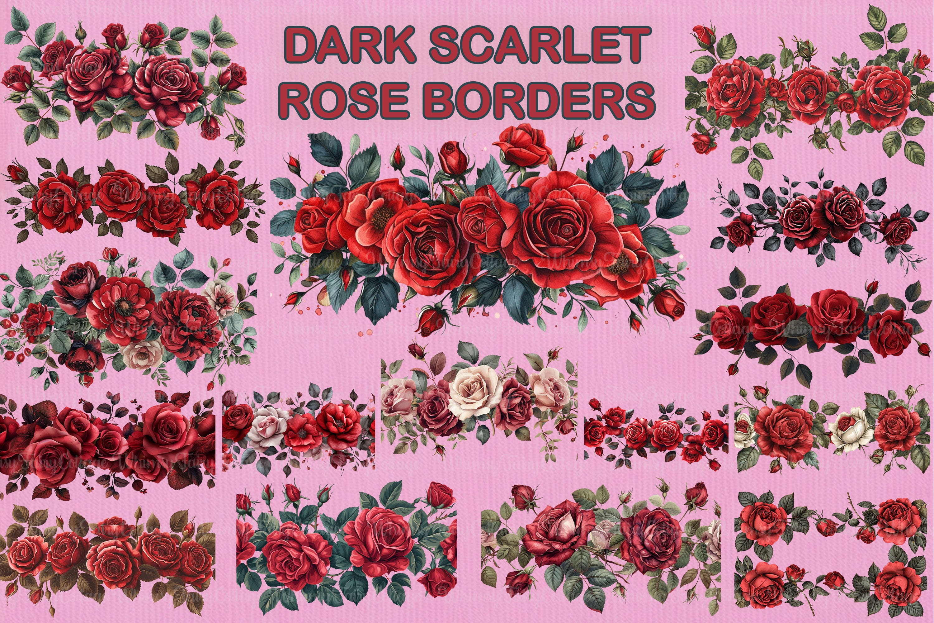 Dark Scarlet Red Rose Borders PNG Clipart, Dark Red Rose Banners ...
