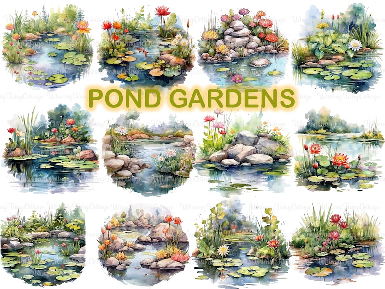 Watercolor Pond Gardens Clipart, Floral Pond PNG Transparent, Garden ...