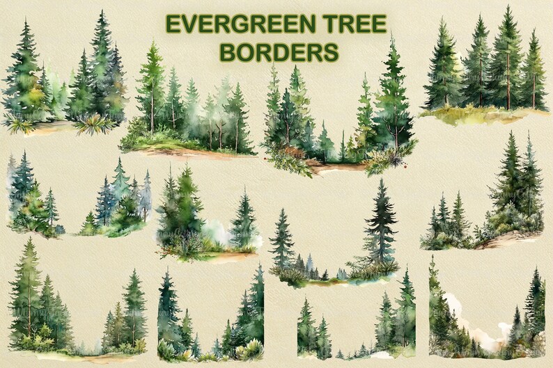 Evergreen Trees Border PNG Clipart, Greenery Border Digital Clip Art ...