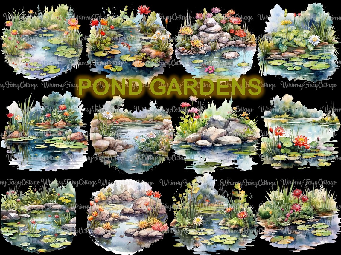 Watercolor Pond Gardens Clipart, Floral Pond PNG Transparent, Garden ...