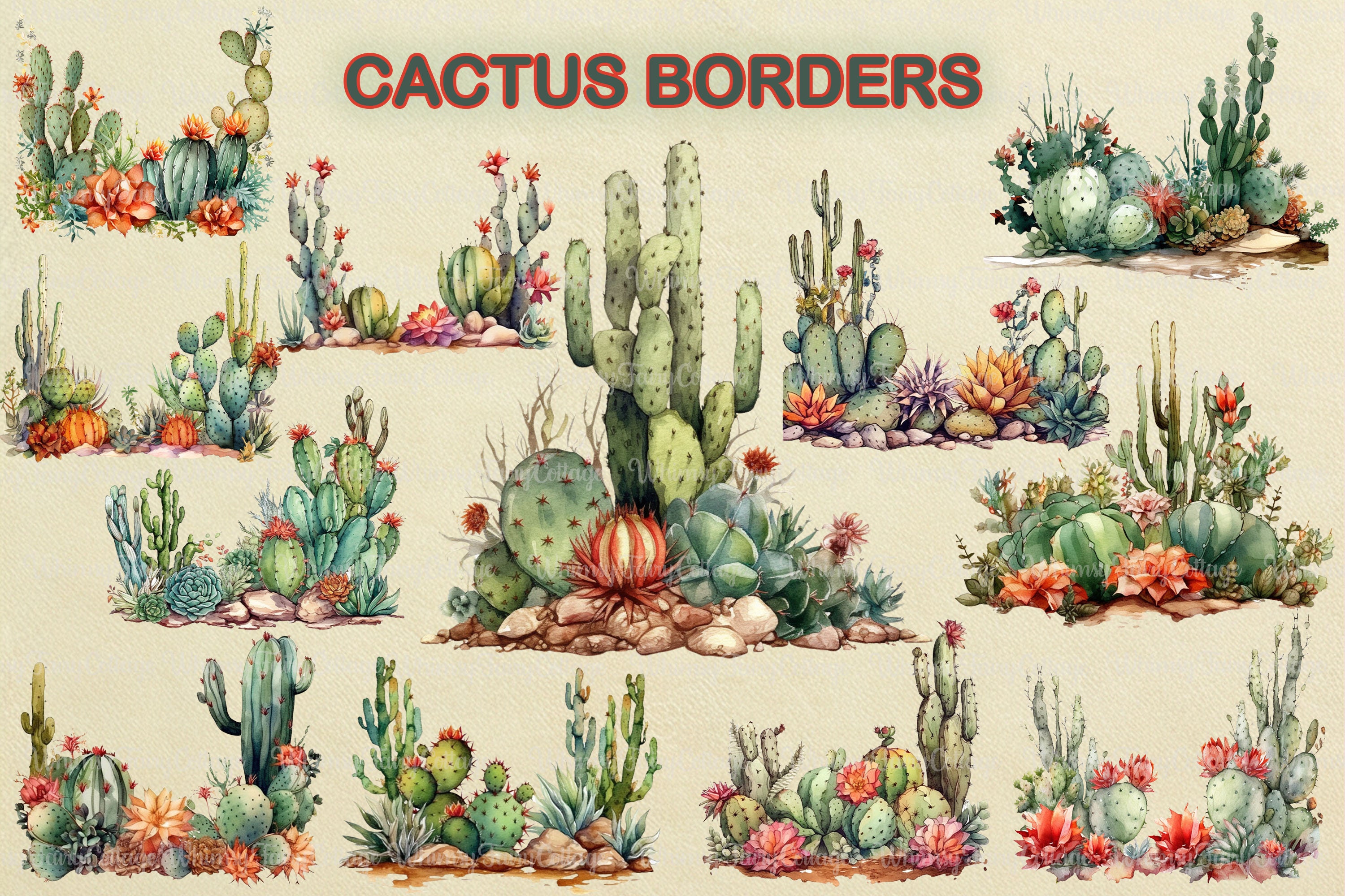 Cactus Border PNG Clipart, Cacti and Succulent Plants Digital Clipart ...