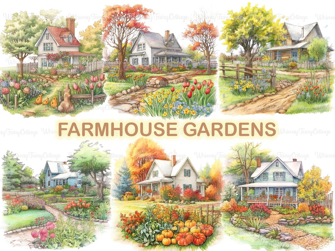 12 Farmhouse Gardens Watercolor Clipart, PNG Transparent Digital ...