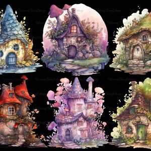 6 Watercolor Fairy Houses Clipart PNG Mushroom Stone House - Etsy