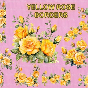 Watercolor Yellow Roses Border Clipart: Floral PNG (digital Download ...