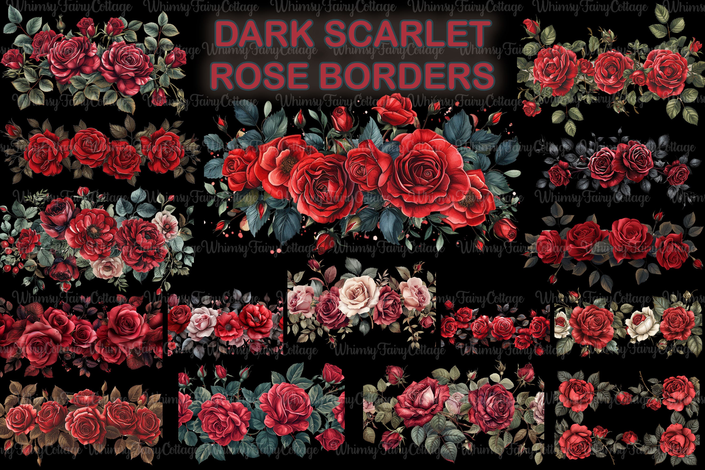 Dark Scarlet Red Rose Borders PNG Clipart, Dark Red Rose Banners ...