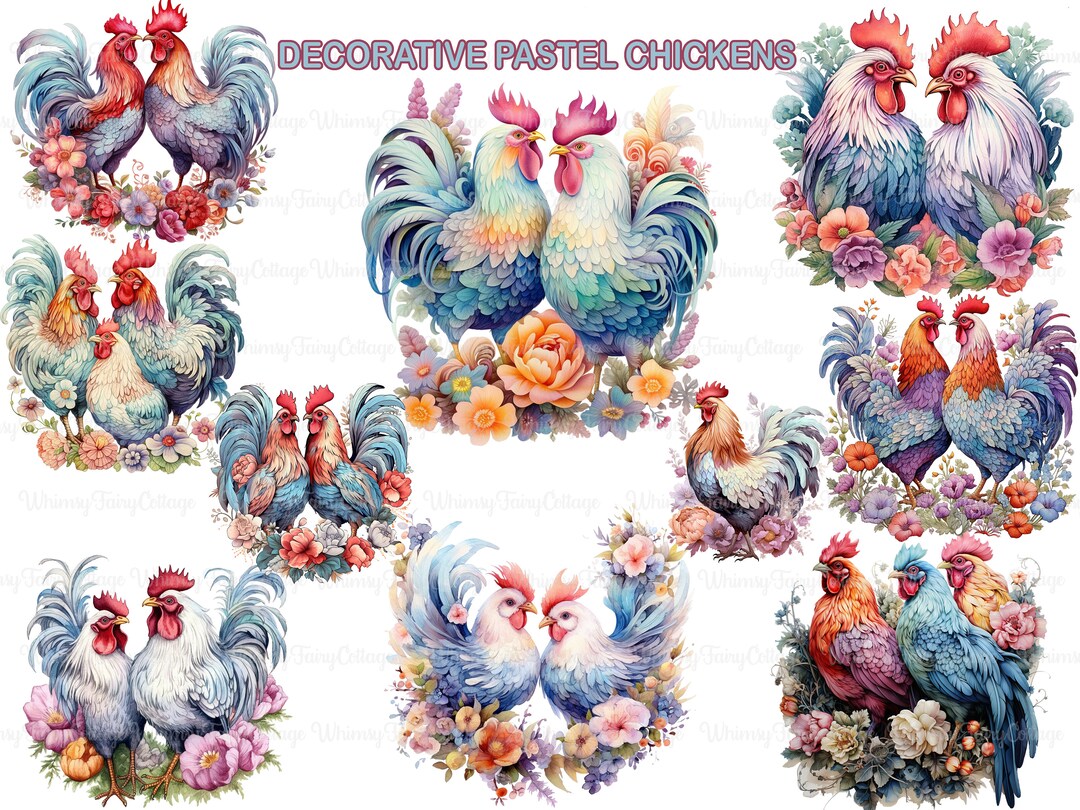 Decorative Pastel Chicken Clipart, Cottagecore Chickens PNG Whimsical ...
