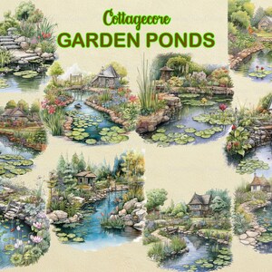 Cottagecore Garden Pond Clipart PNG Transparent, Pond Gardens PNG ...