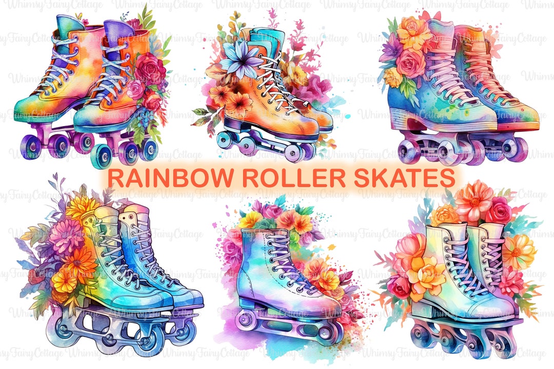Rainbow Roller Skates PNG Transparent Clipart, Shoes With Wheels PNG ...
