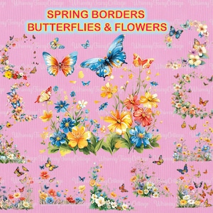 20 Spring Butterflies and Flowers Border Clipart PNG Transparent ...