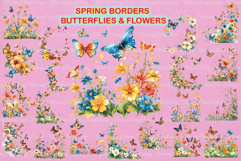 20 Spring Butterflies and Flowers Border Clipart PNG Transparent ...