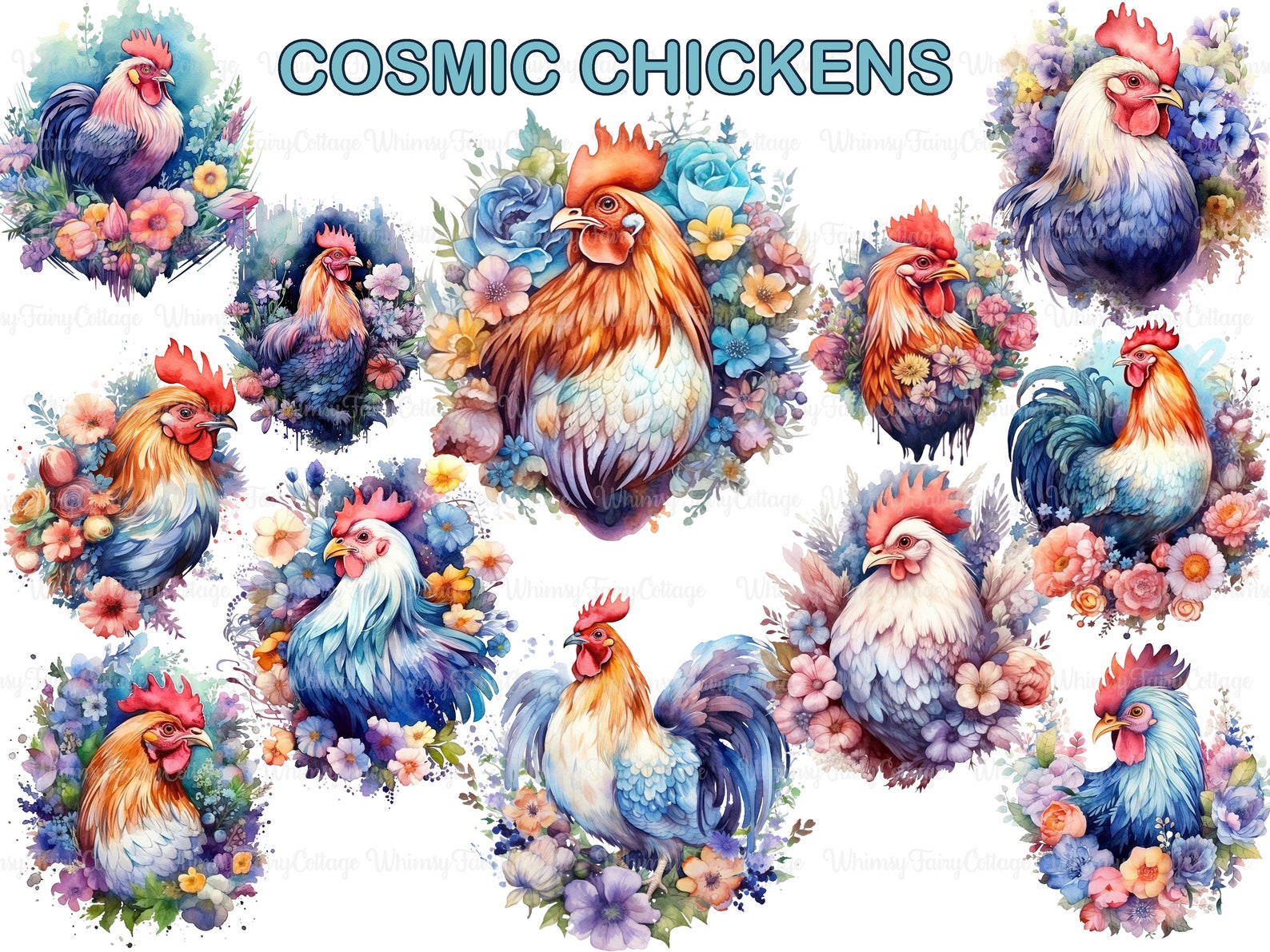 Cosmic Chicken Clipart PNG Transparent, Floral Chickens PNG, Farm ...
