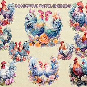 Decorative Pastel Chicken Clipart, Cottagecore Chickens PNG Whimsical ...