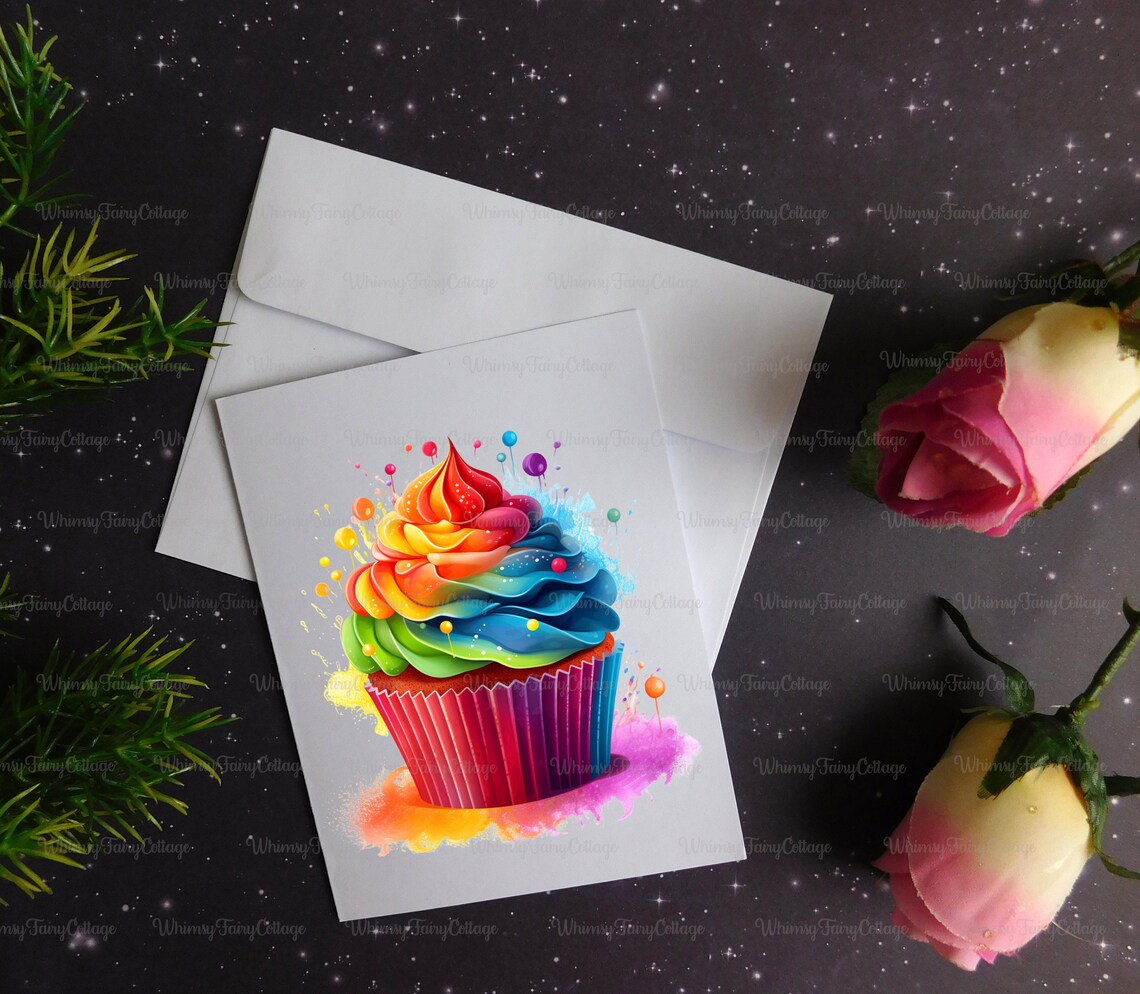 4 Rainbow Cupcakes Clipart, Birthday Cupcake, Party Cupcakes Clipart ...