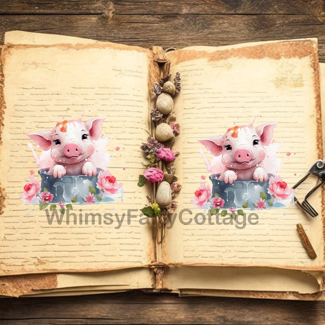 Watercolor Cute Piglets Clipart, Floral Baby Pigs Clipart, Sublimation ...