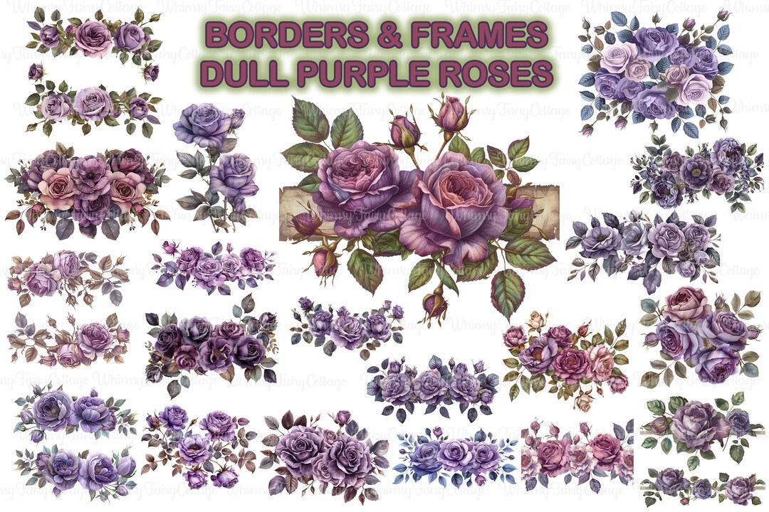 Dull Purple Rose Borders and Frames Clipart, Rose Border PNG ...