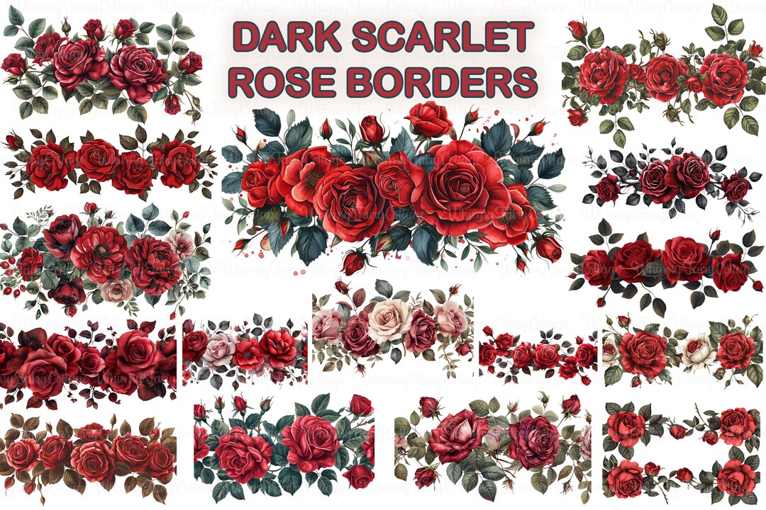 Dark Scarlet Red Rose Borders PNG Clipart, Dark Red Rose Banners ...