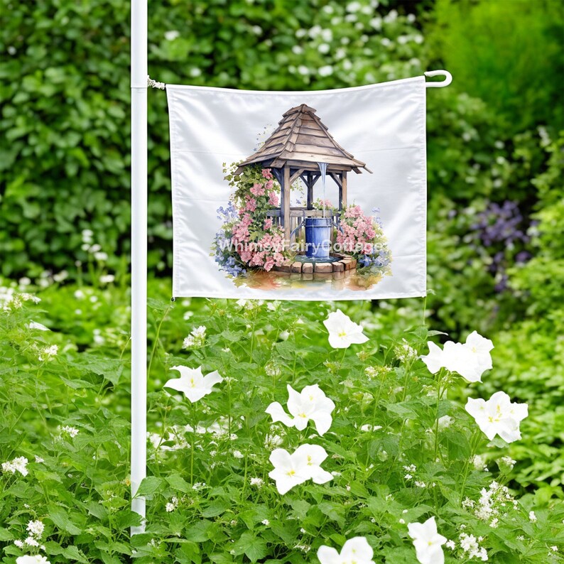 Cottagecore Water Well Clipart PNG Transparent, Flower Garden Water ...
