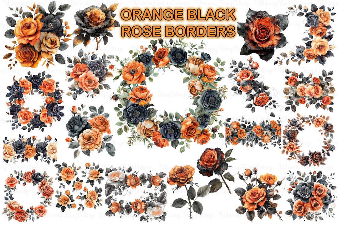 Orange Black Rose Border Clipart PNG Transparent, Floral Borders and ...